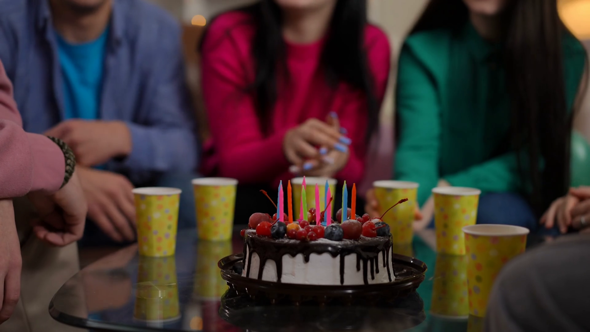 Tasty Birthday Cake On Table With Paper Cups Stock Footage SBV ...