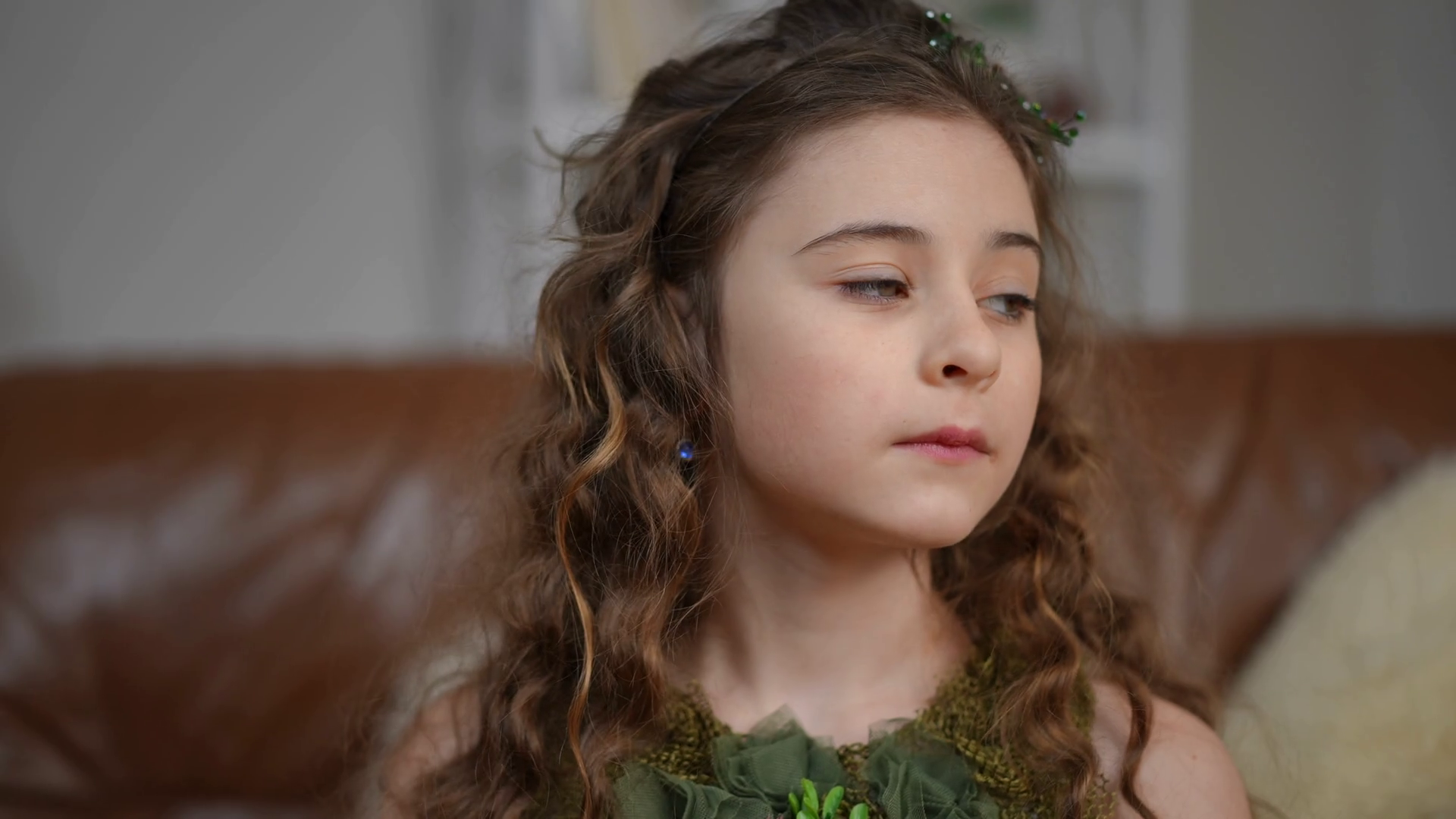 Close-up Beautiful Little Lady Looks Around Stock Footage SBV-348837747 ...