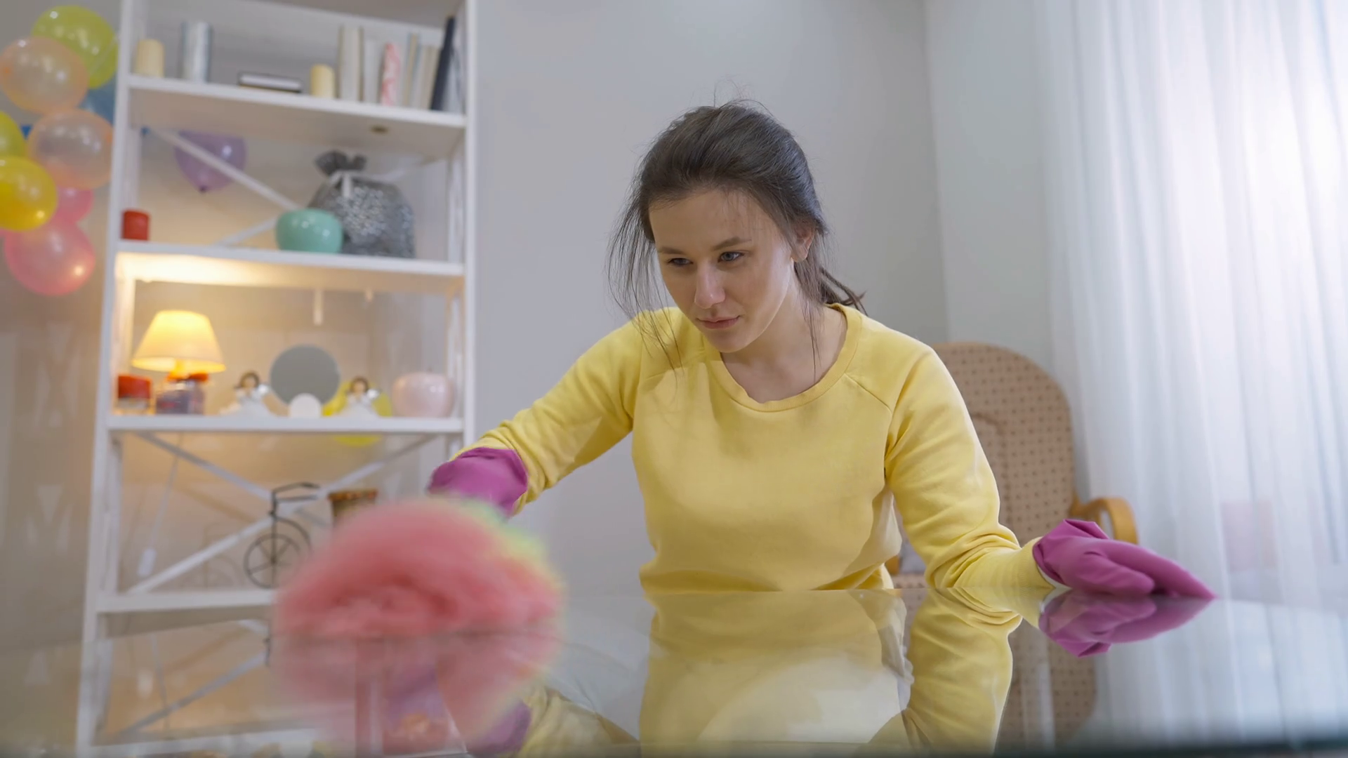 Concentrated Young Woman Cleaning Dust From Stock Footage SBV-348424741 ...