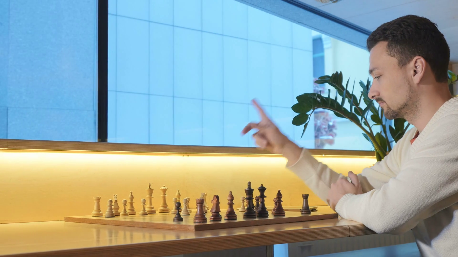 A man plays chess alone in a cafe Stock Video Footage 00:14 SBV ...