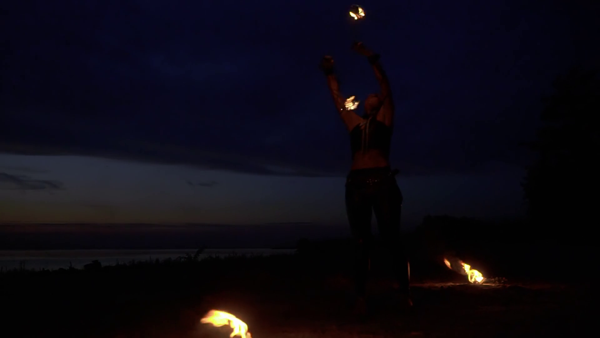 Beautiful Woman Dances With Fire Near River Stock Footage SBV-327429921 ...