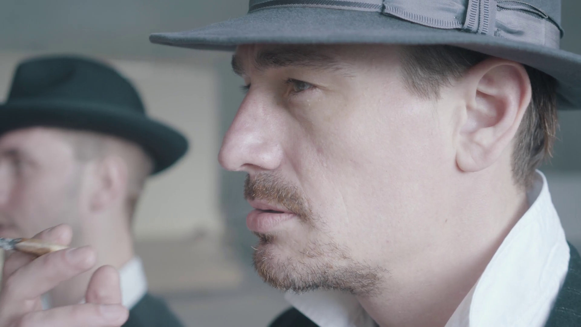 Close-up Portrait Of Two Smoking Gangsters Stock Footage SBV-335043448 ...