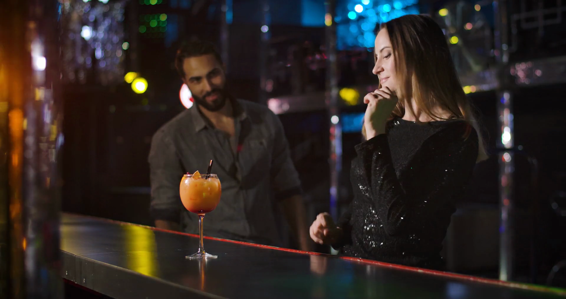 Young Man Approaching Woman Dancing At Bar Stock Footage SBV-338160432 ...