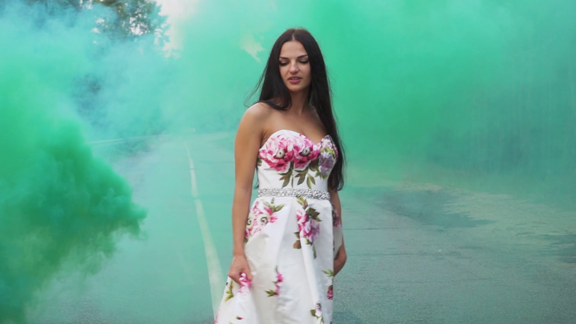 Darling Girl In Long Dress Walks In Color Stock Footage SBV-328388011 ...