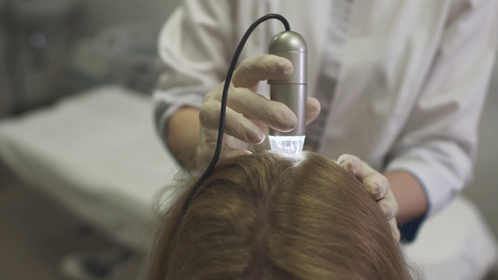 Dermatologist Examines Skin On Head Of Girl Stock Footage SBV-326486128 ...