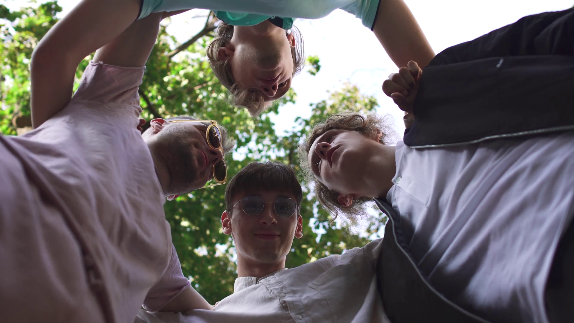 Four Guys Stand In Circle Embracing Stock Footage SBV-326964431 ...