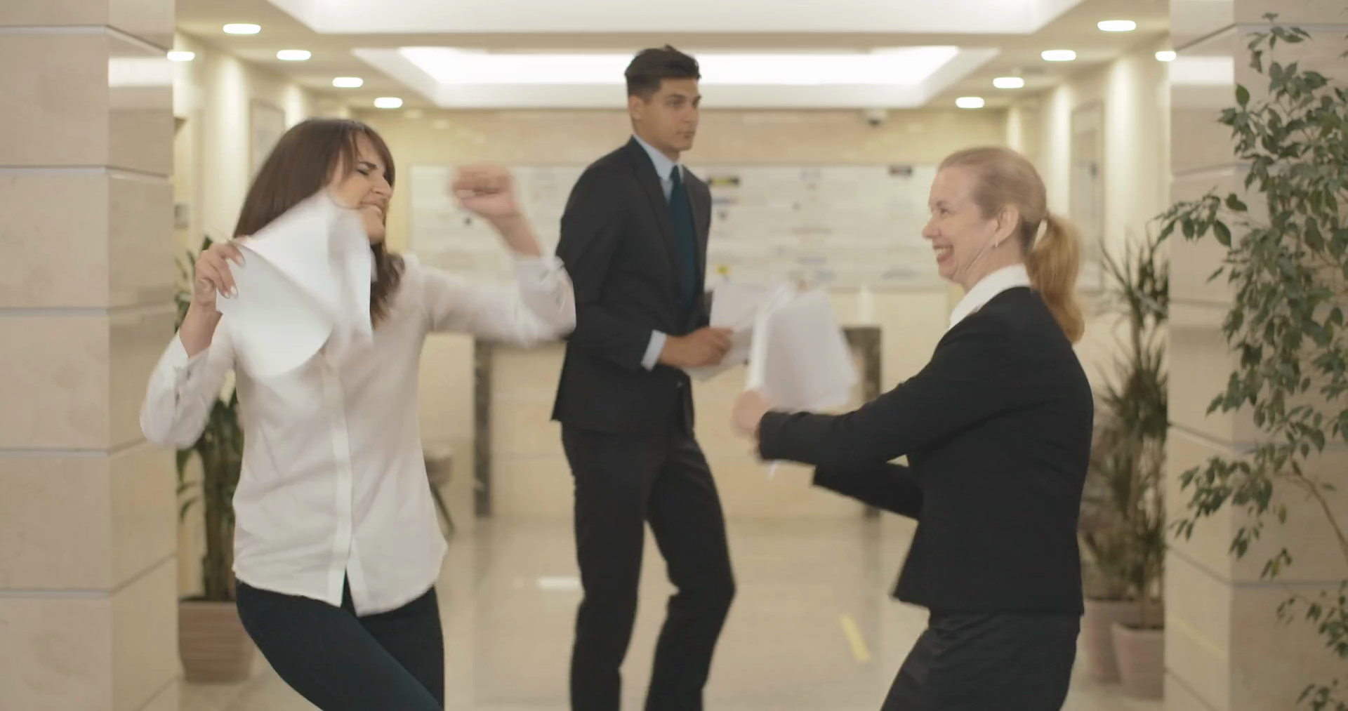 Group Of Cheerful Business People Dancing In Stock Footage SBV ...