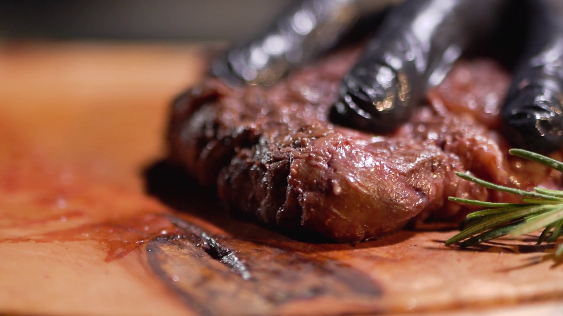 Hand In Black Gloves Cutting Meat Steak With Stock Footage SBV ...