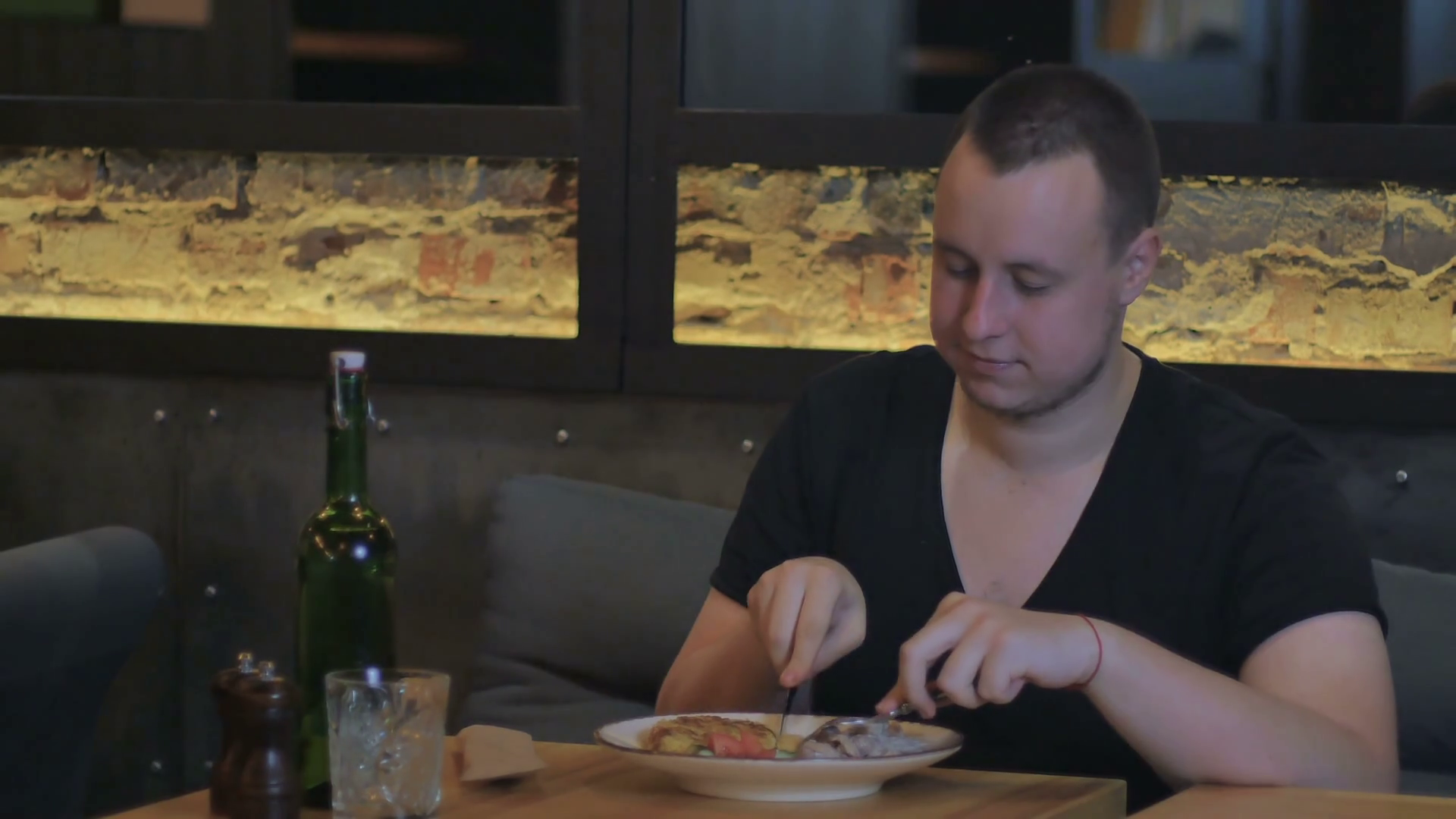 Handsome Man Eating Dish In Stylish Bar Stock Footage SBV-313059100 ...