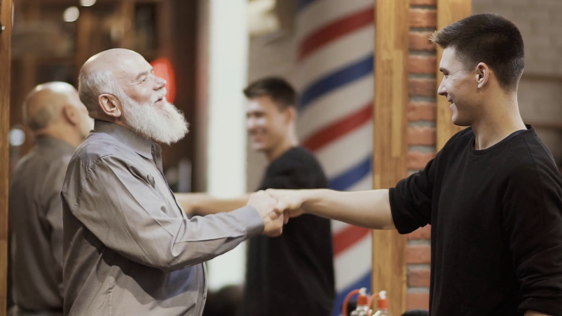 Happy Mature Man Shakes Hands With Barber Stock Footage SBV-322568594 ...