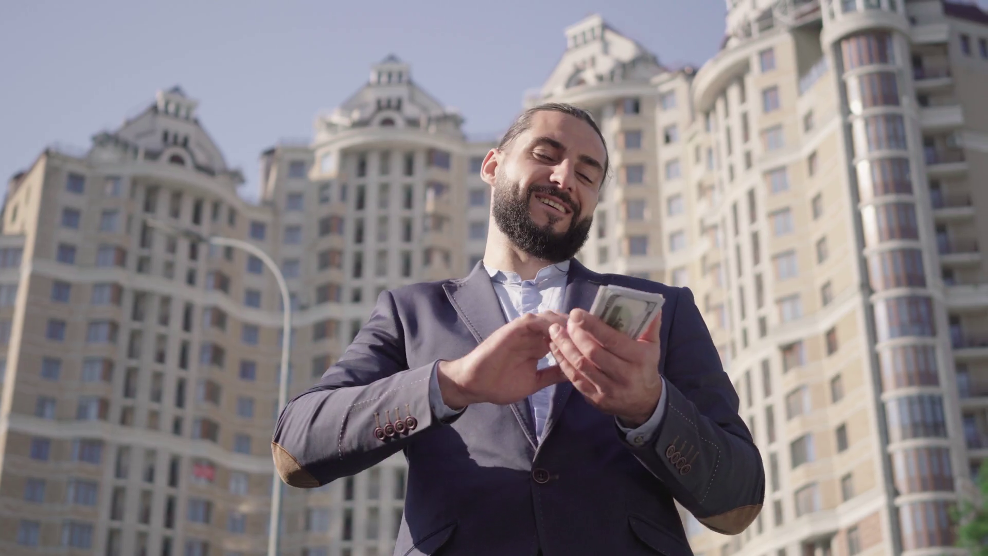 Happy Rich Successful Man Scattering Dollars Stock Footage SBV ...