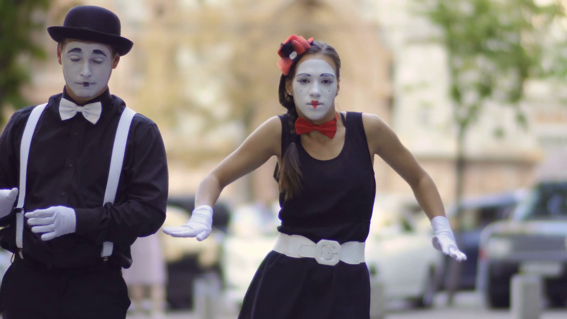 Man Woman Mimes Dancing At Blurred Urban Stock Footage SBV-325396561 ...