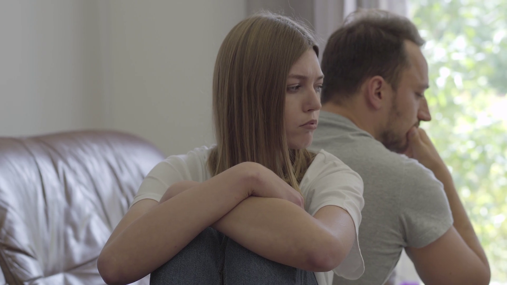 Portrait Of Sad Man Woman Sitting Back To Stock Footage SBV-336912858 ...