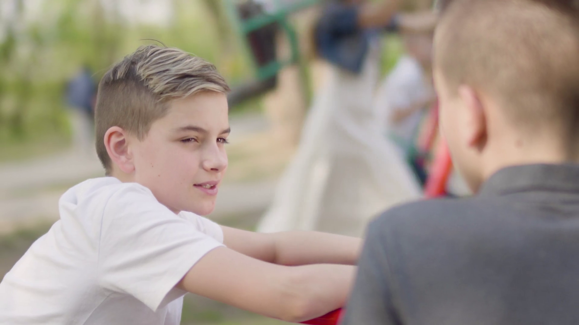 Portrait Two Brothers Sitting In Park Talk Stock Footage SBV-335049181 ...
