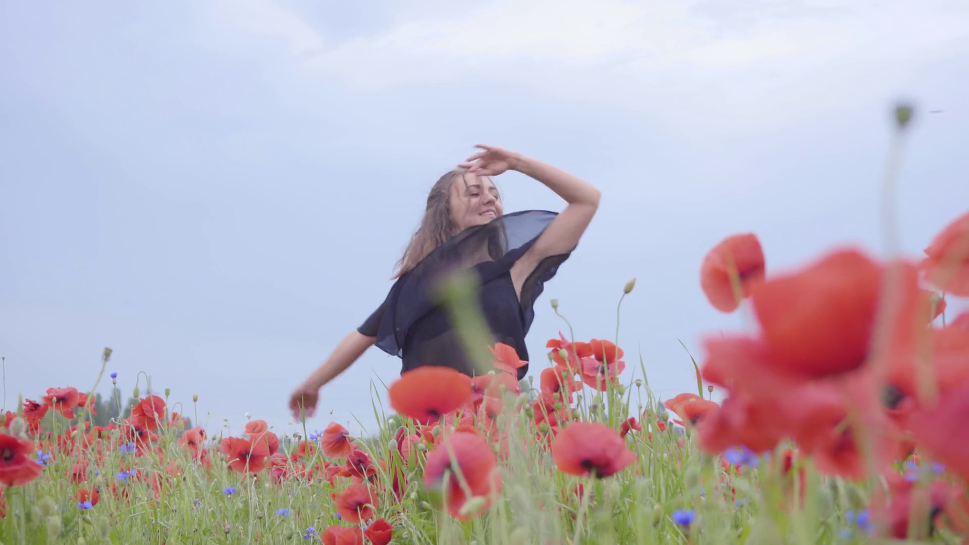 Pretty Girl Dancing In Poppy Field Smiling Stock Footage SBV-335665234 ...