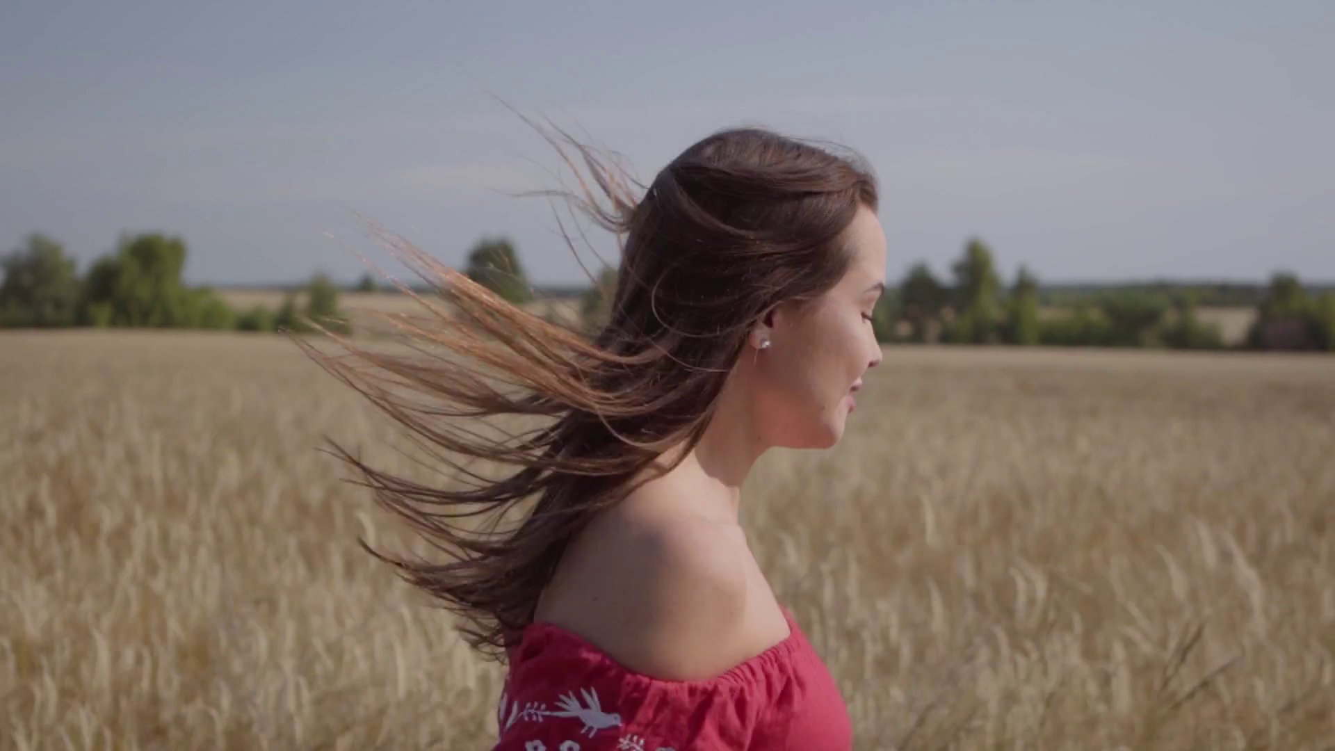 Side View Of Woman Running Through Wheat Stock Footage SBV-336741211 ...