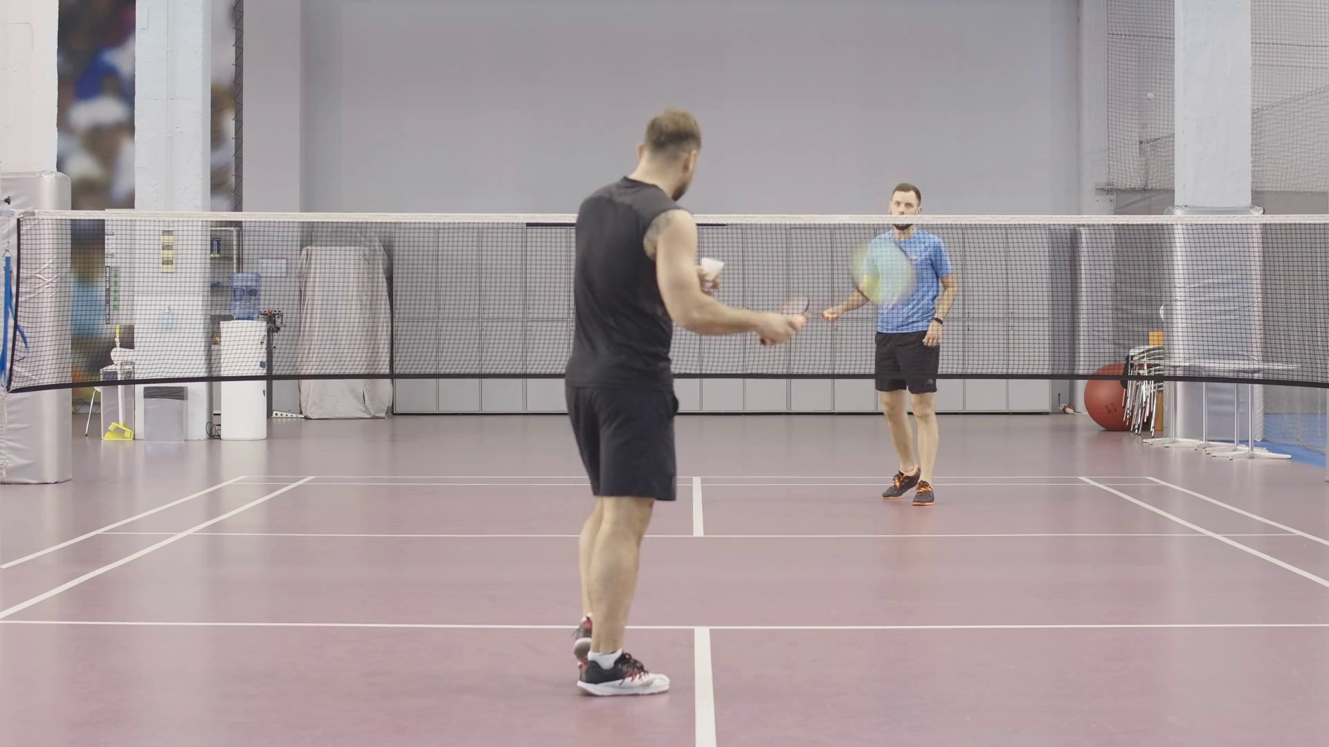 Caucasian Men Playing Badminton Indoors Wide Stock Footage SBV ...