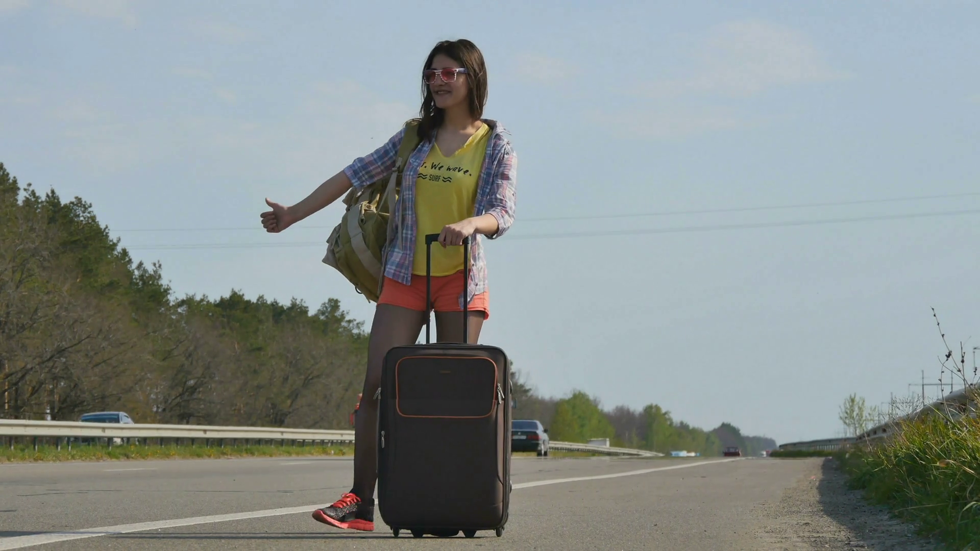 The Car Stops Near The Girl Hitchhiker Stock Video Footage 00 18 Sbv