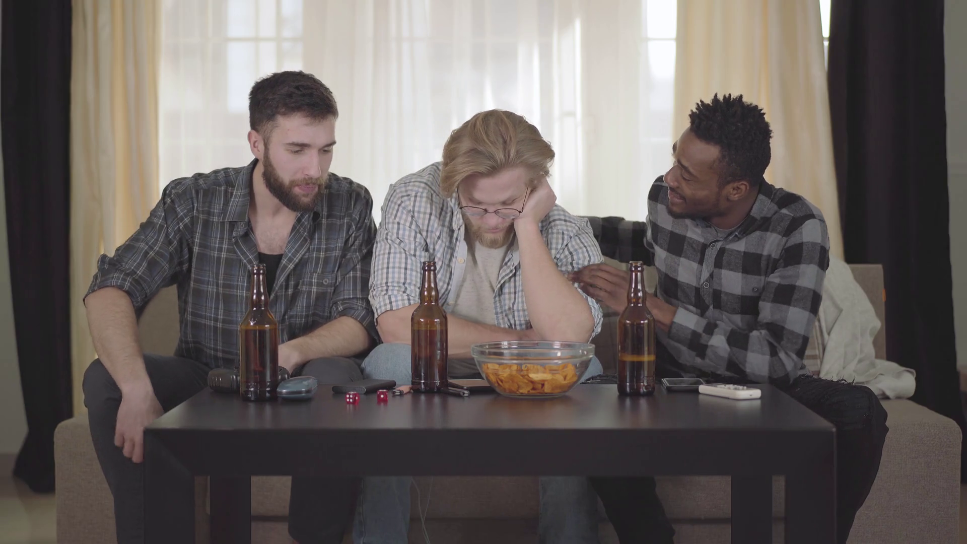 Three Friends Sit In House Together Support Stock Footage SBV-333962367 ...