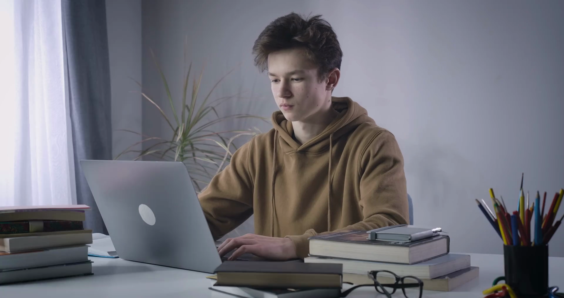 Tired Boy Fighting Sleep Typing On Laptop Stock Footage SBV-338468145 ...