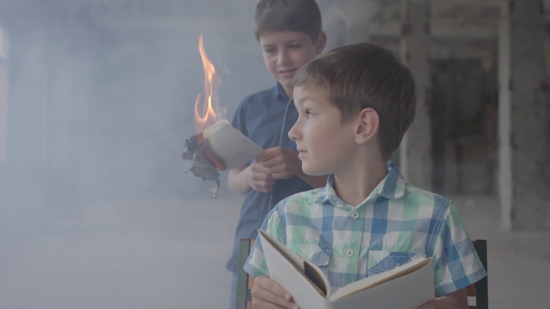 Two Little Twins Brothers In Smoky Room Boy Stock Footage SBV-336985416 ...