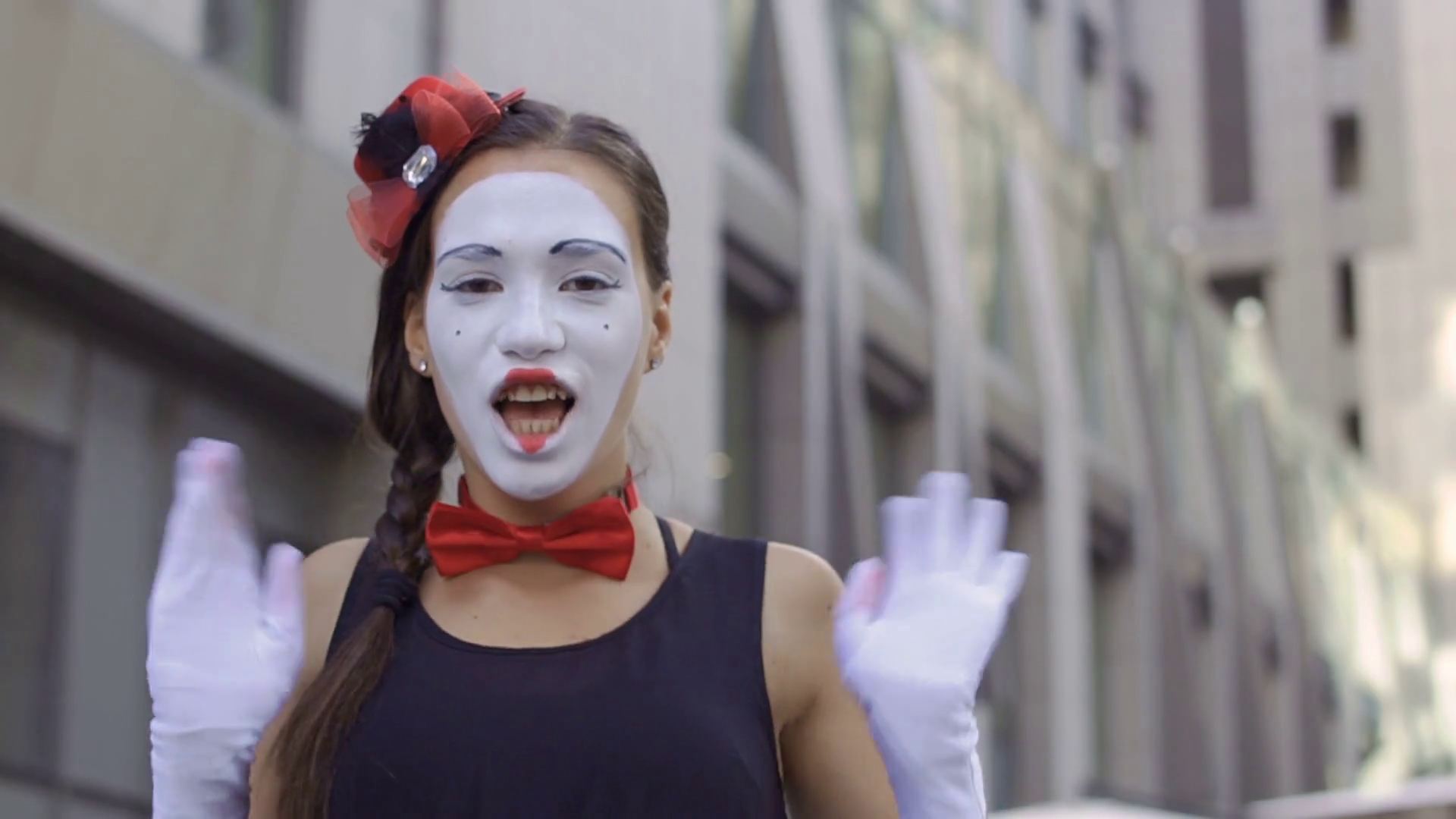 Woman mime paint her lips in front of invisible mirror Stock Video ...