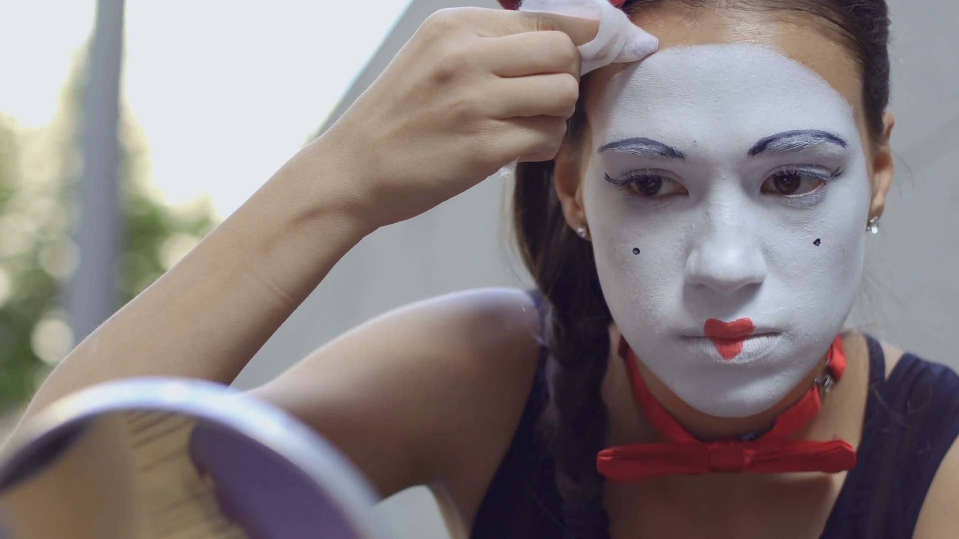 Young Performer Adjusts Mask With Wet Napkin Stock Footage SBV ...