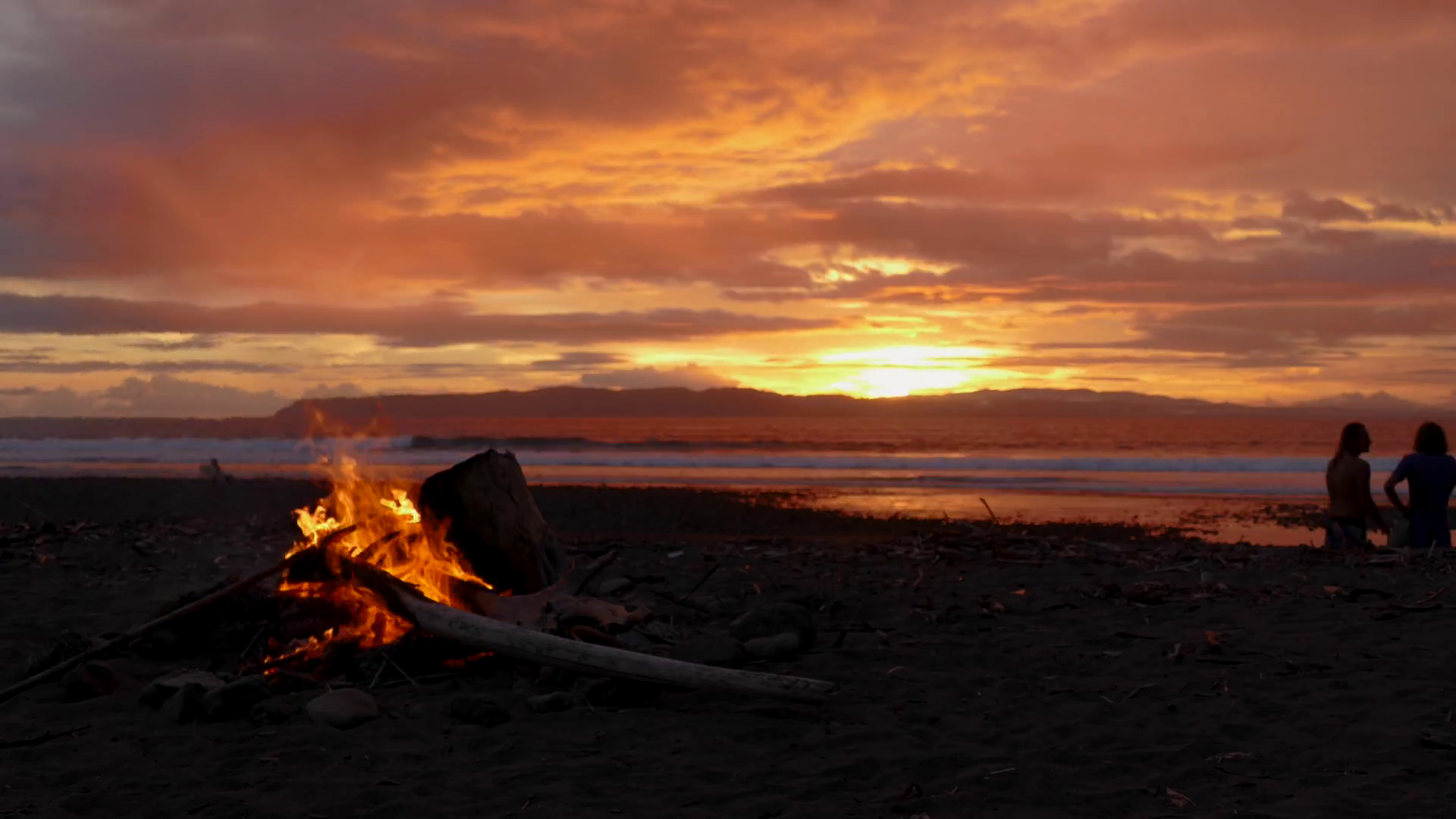 Timelapse Sunset Bonfire With People At Beach Stock Footage SBV ...