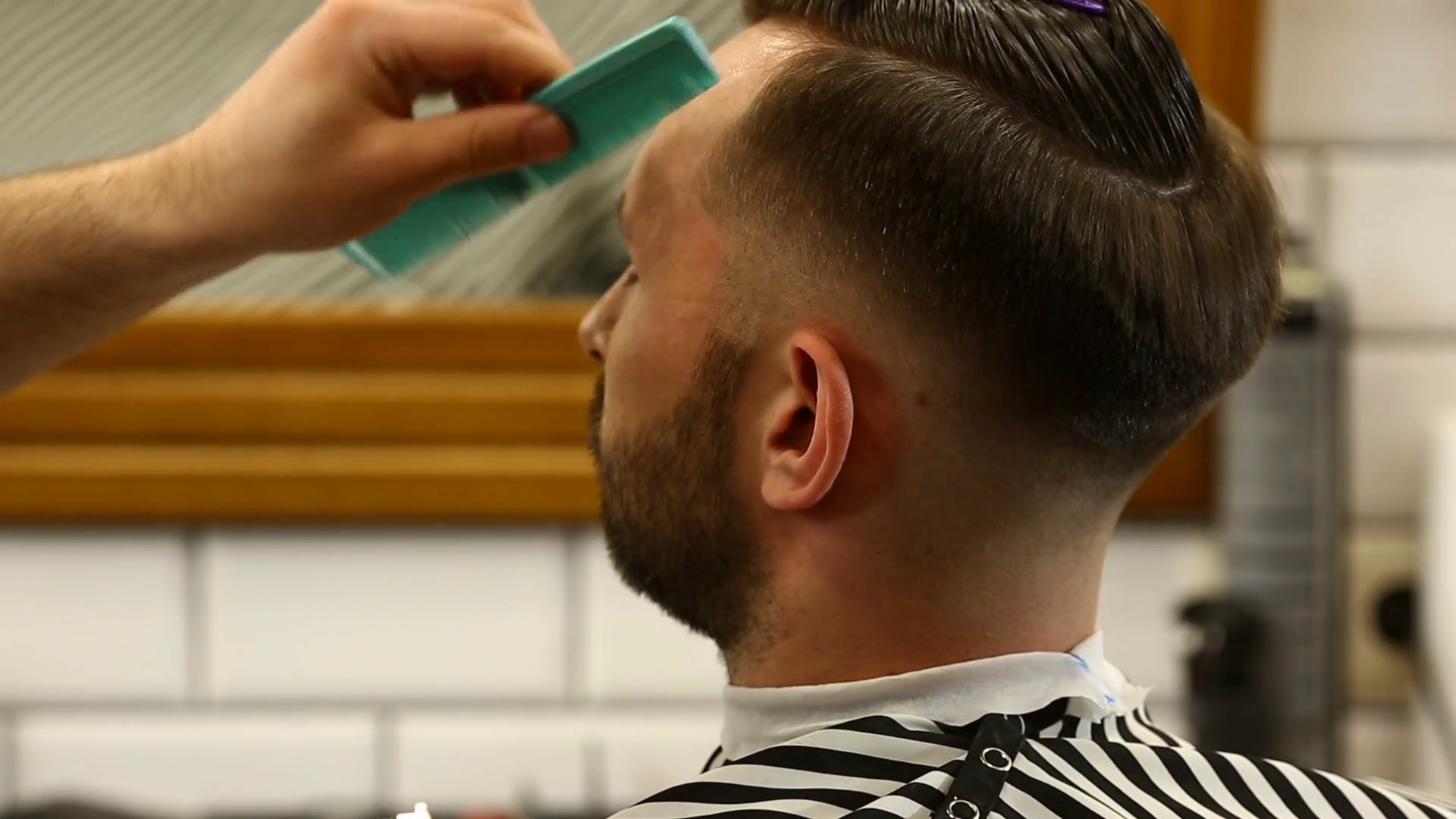 Barber Combing Trimming Hair Of Client Stock Footage SBV-324313775 ...
