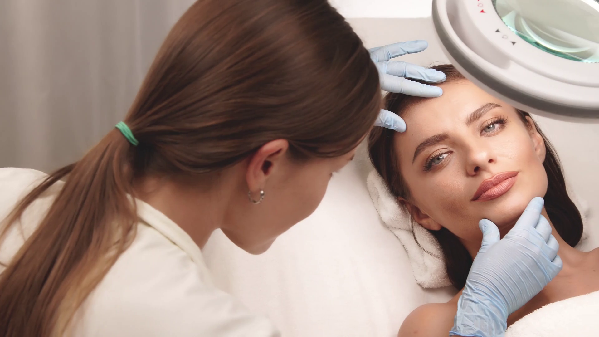 Dermatologist Checking Female Skin At Beauty Stock Footage SBV ...