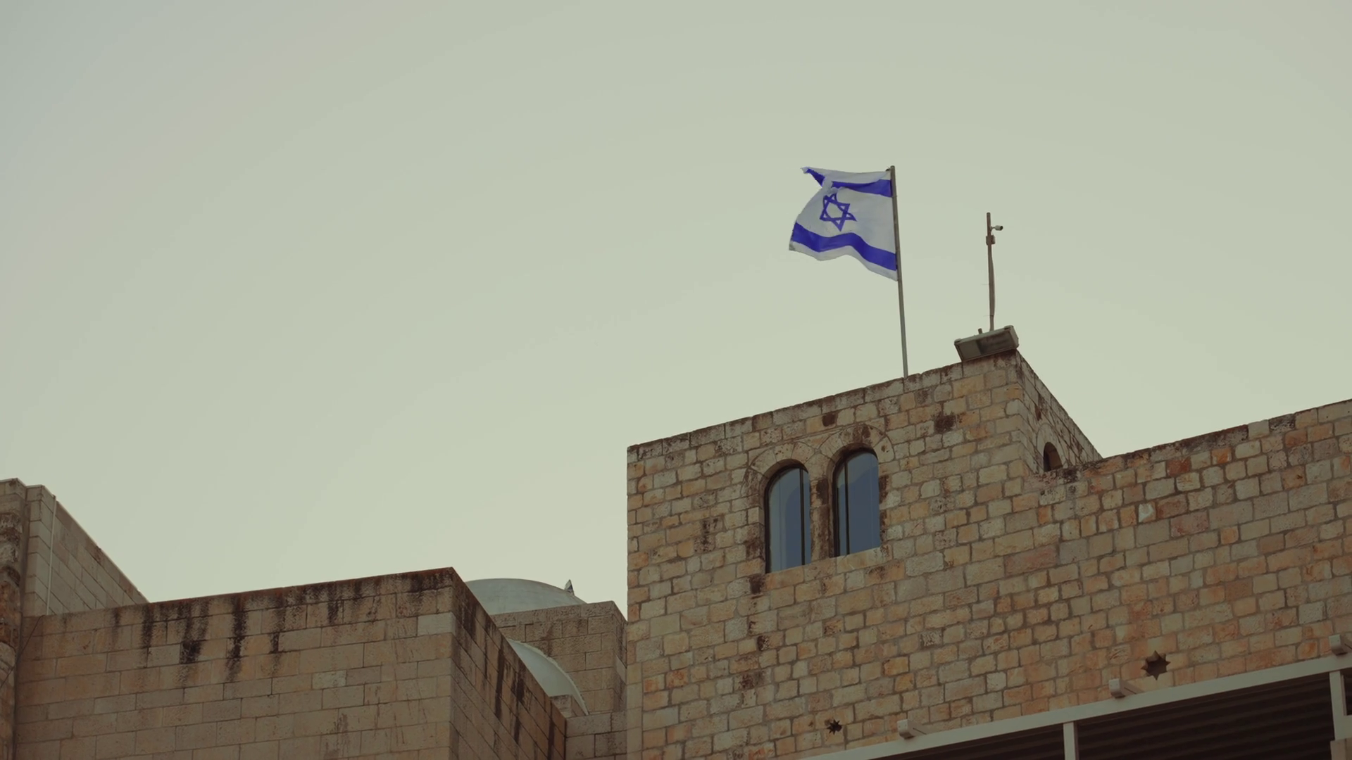 Flag Of Israel On Top Of Stone Building In Stock Footage SBV-348773238 ...
