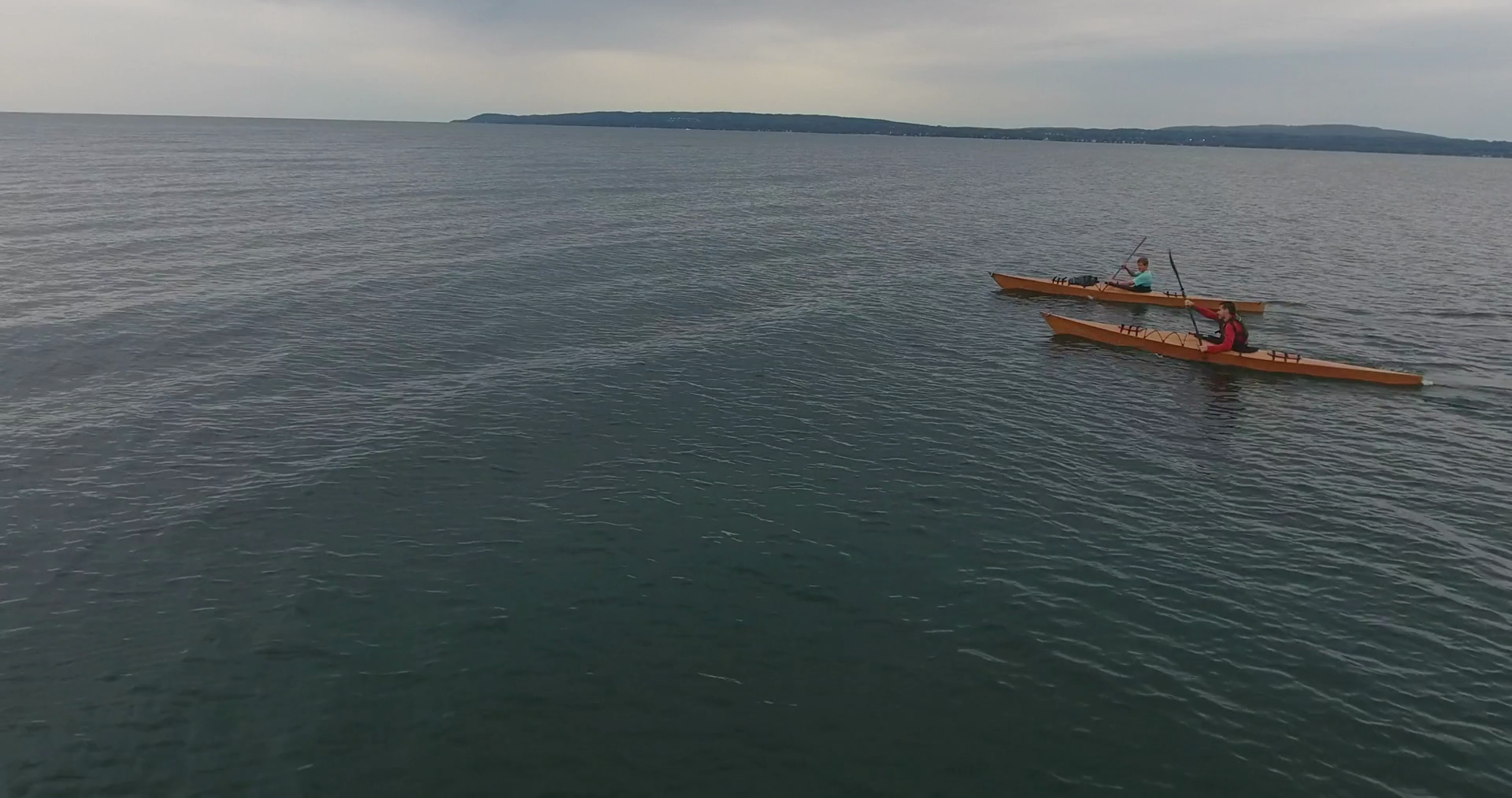 Kayaking Lake Michigan Aerial Profile Follow Stock Footage SBV ...