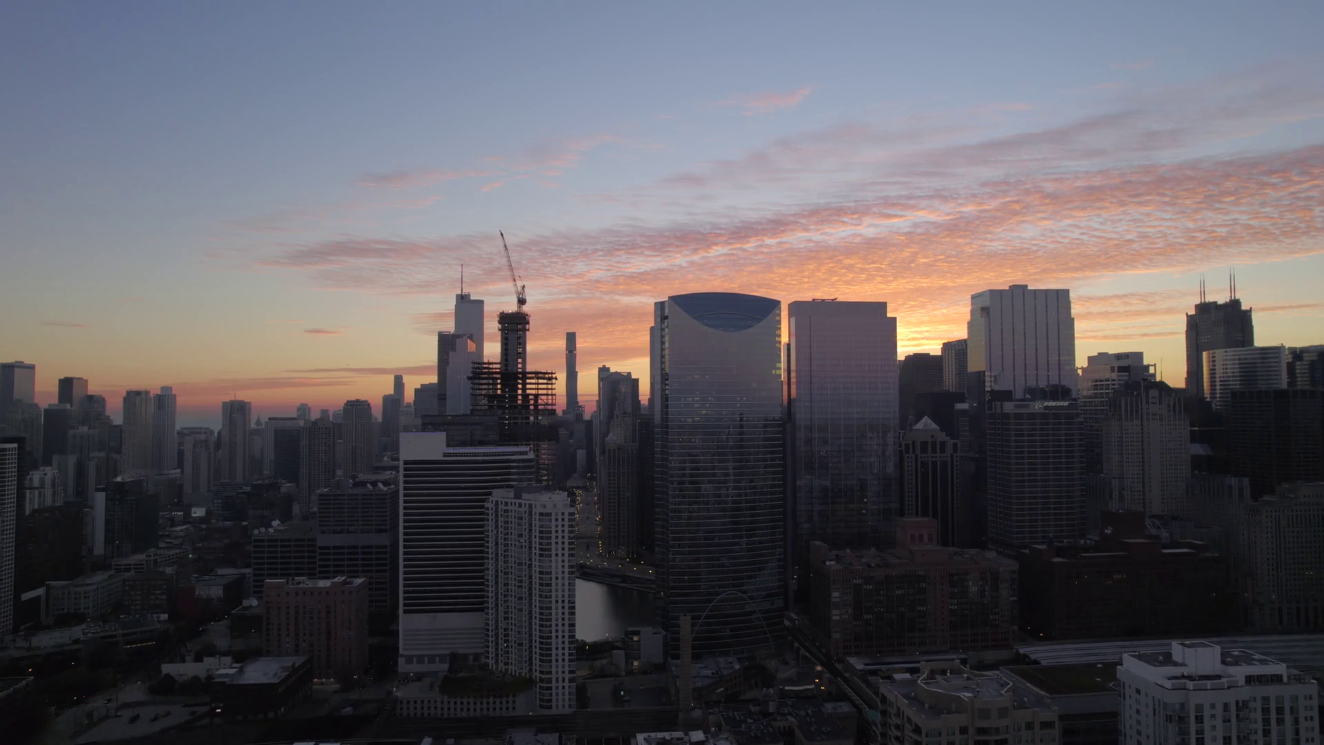 Drone Shot Of Chicago Skyline At Dawn Push Stock Footage SBV-346707386 ...