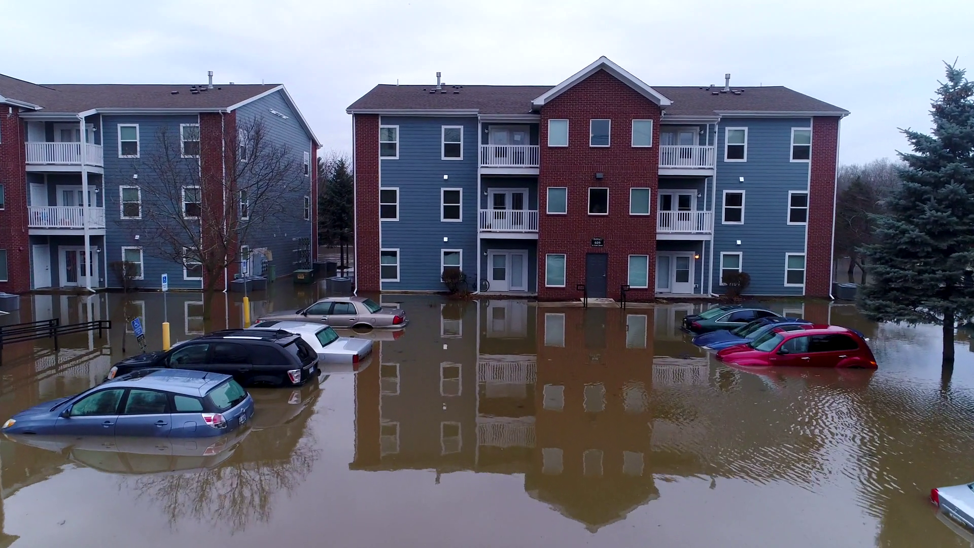 Aerial Drone Flooded Cars Apartments River Rain Natural Disaster Drone Stock Video Footage ...