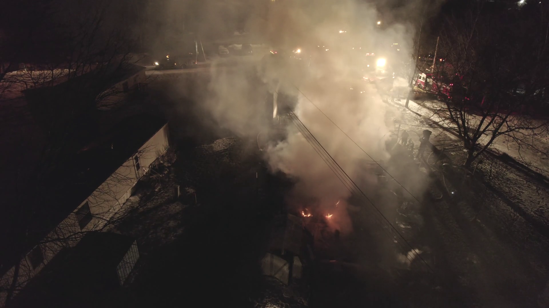 House Fire At Night First Responders On Stock Footage SBV-347790692 ...