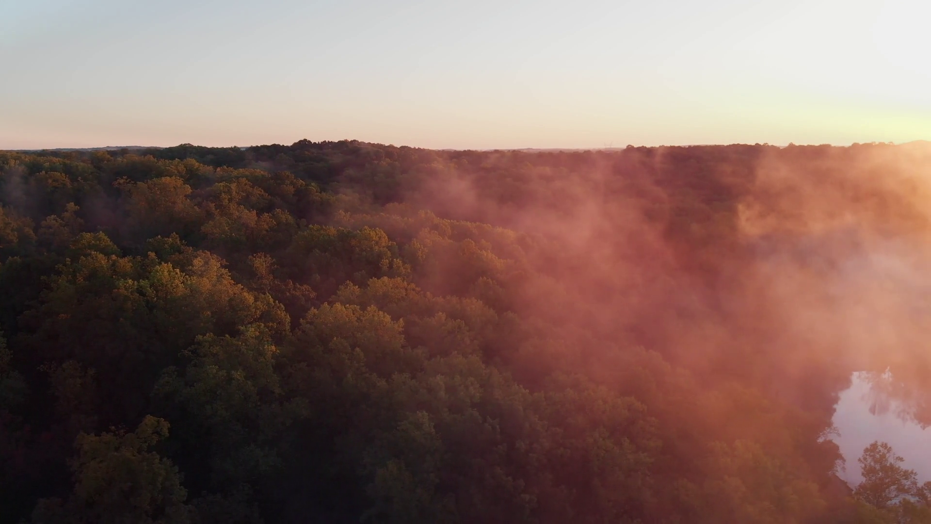 Aerial Foggy Morning Lake Cinematic Trees Stock Footage SBV-337871872 ...