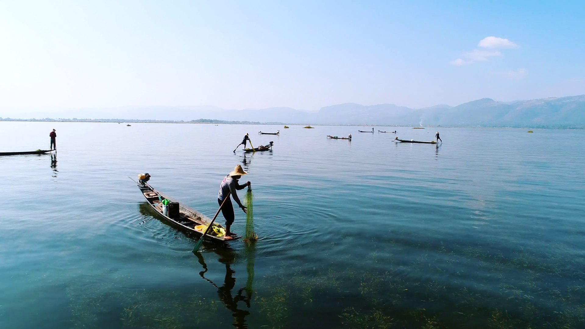 Aerial Inle Lake Fisherman Myanmar Burma Stock Footage SBV-323232464 ...