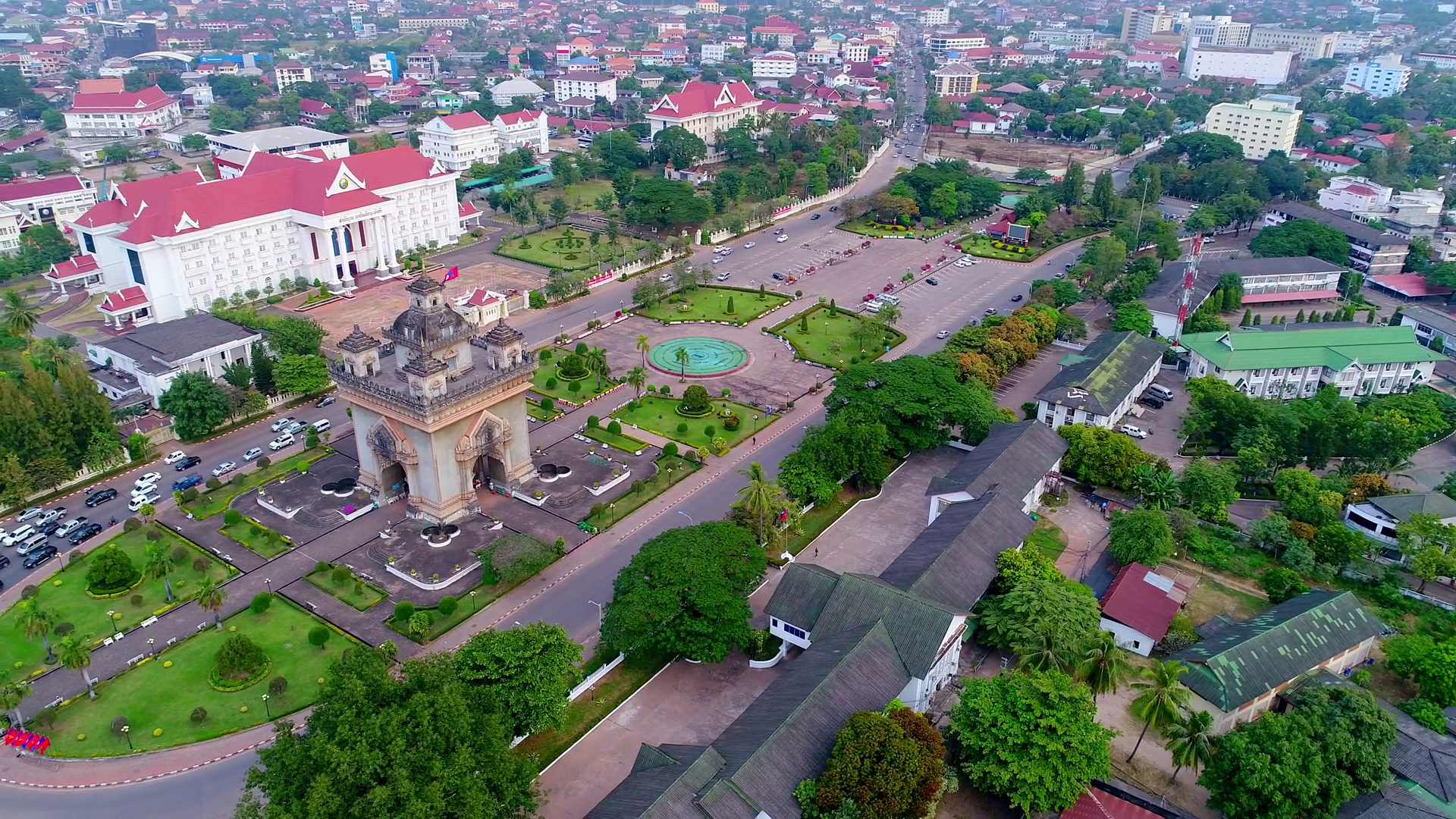 Aerial Patuxai Monument Vientiane Laos Skyline Temple City Tourism Asia ...