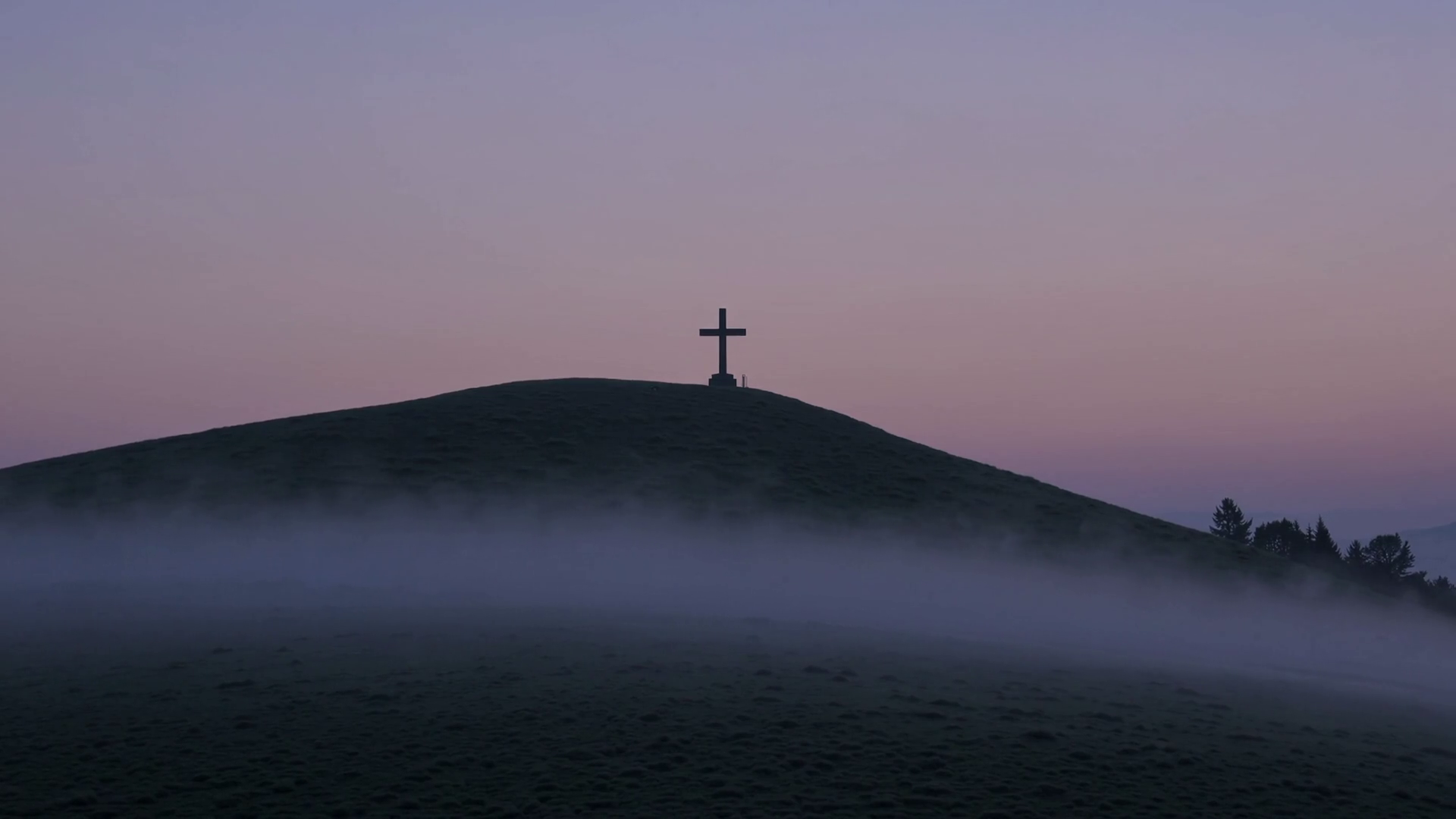 Lone Cross On Misty Hill At Sunrise - Symbol Stock Footage SBV ...