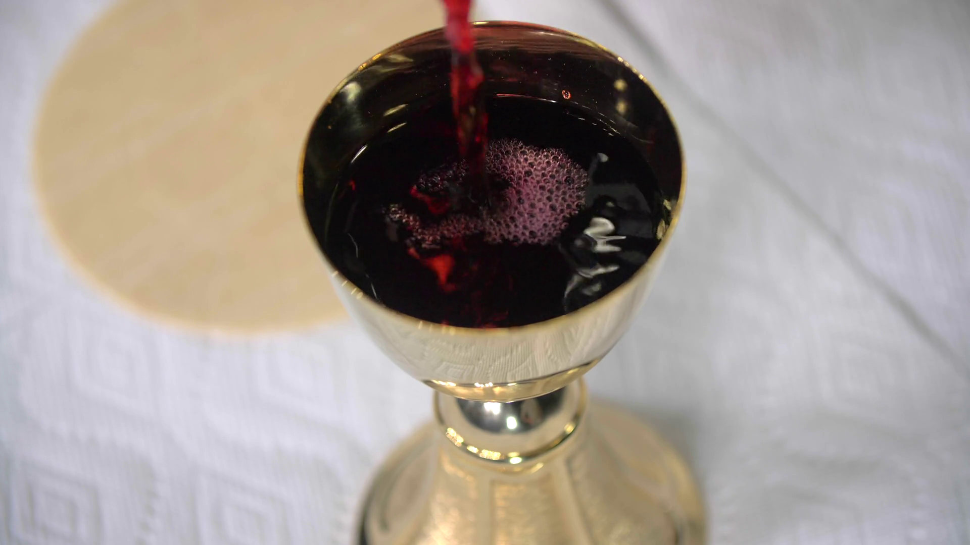 Slow Mo Pouring Wine Into Goblet Eucharist Cavanah Bread Communion Pope ...