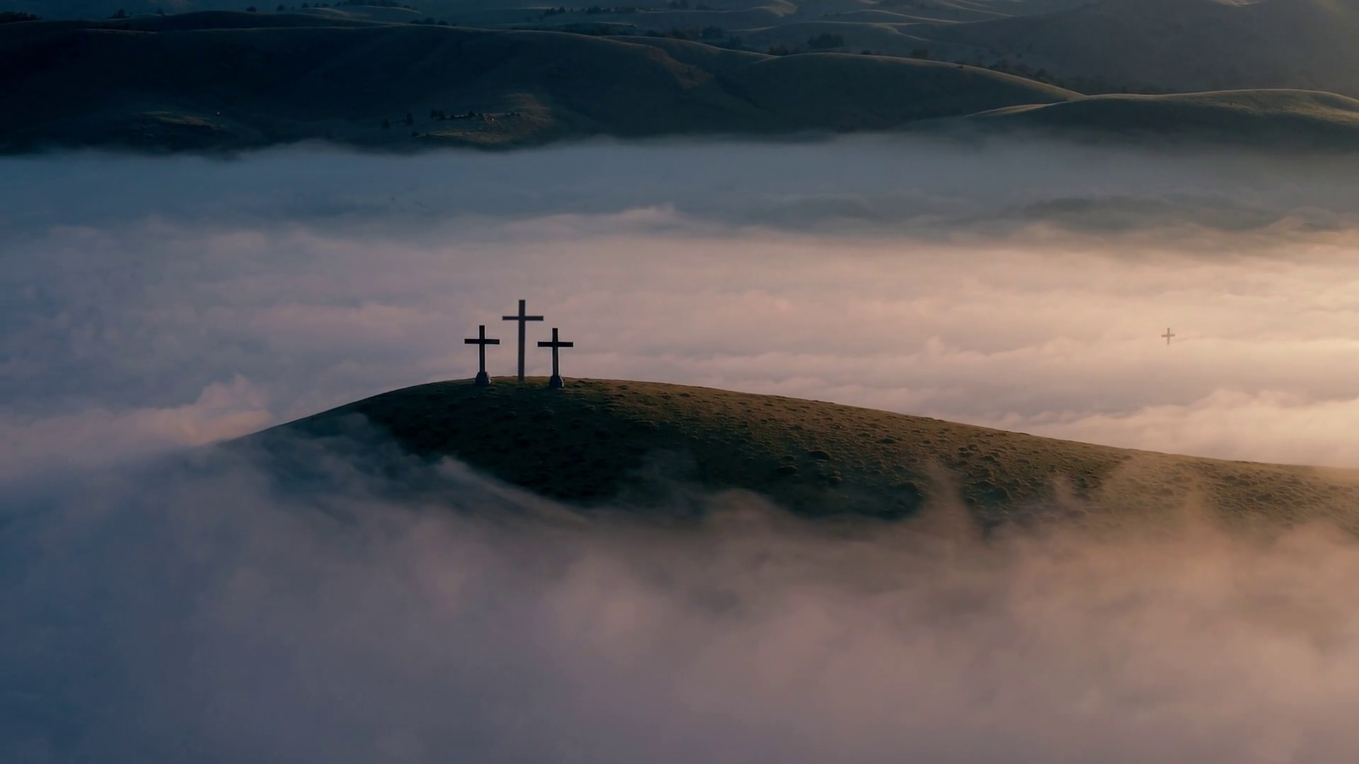 Three Crosses On Hill Surrounded Mist - Stock Footage SBV-351869074 ...