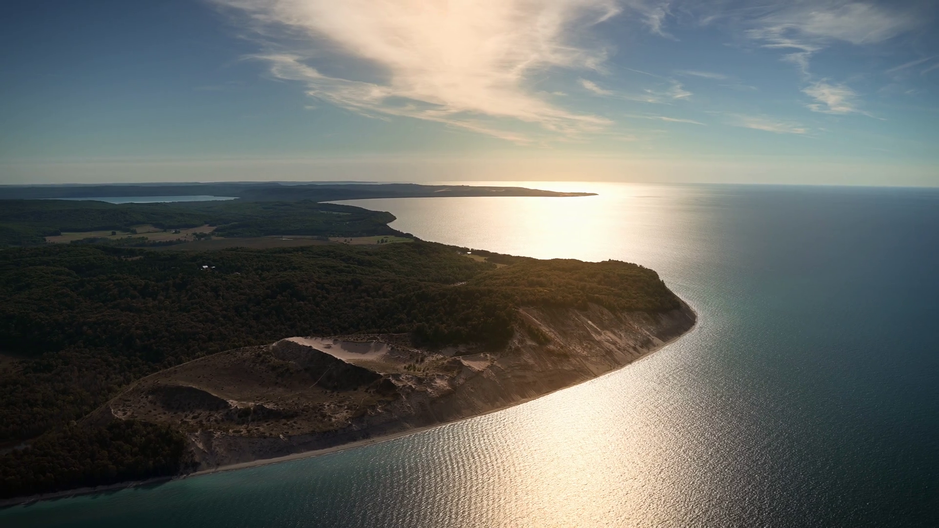 Aerial View Over Lake Michigan With Sun Glow Stock Footage SBV ...