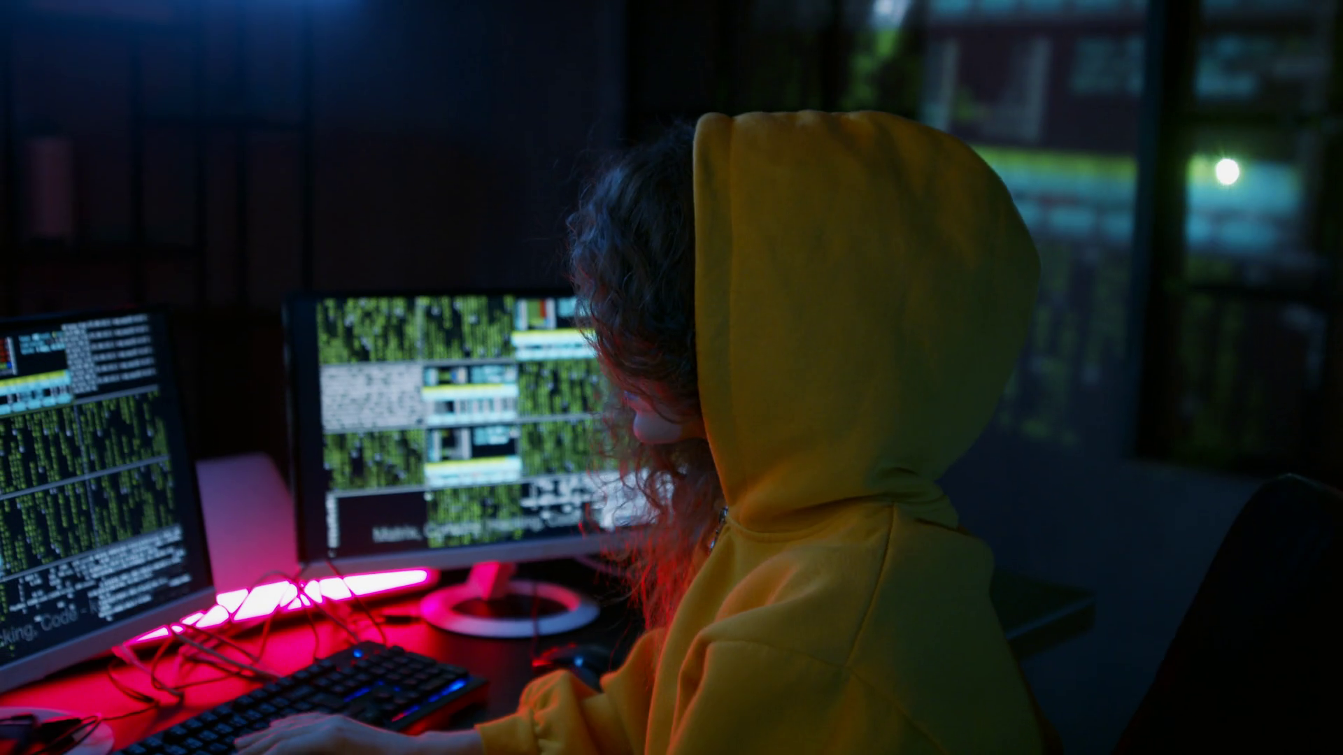 Young Woman Hacker By Computer In Dark Room Stock Footage SBV-347204322 ...