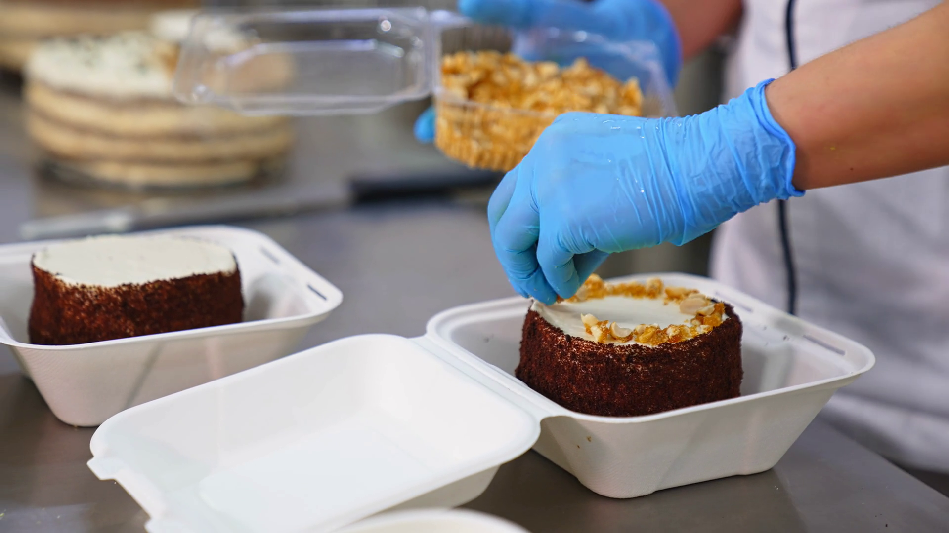 Chocolate Cake In Individual Box Being Stock Footage SBV-353470803 ...