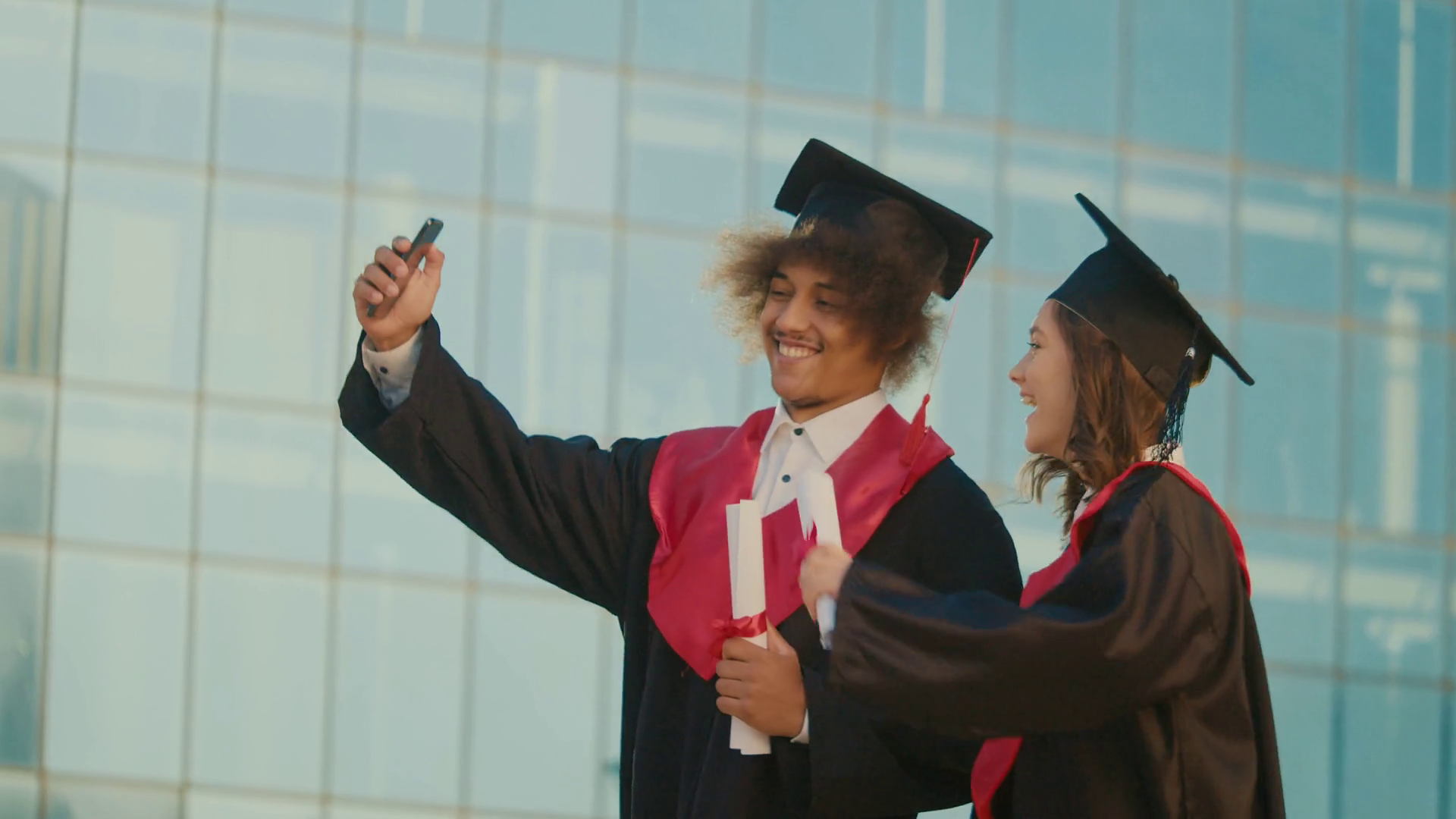 Two Graduate Dressed In Mantle Caps With Stock Footage SBV-347631911 ...