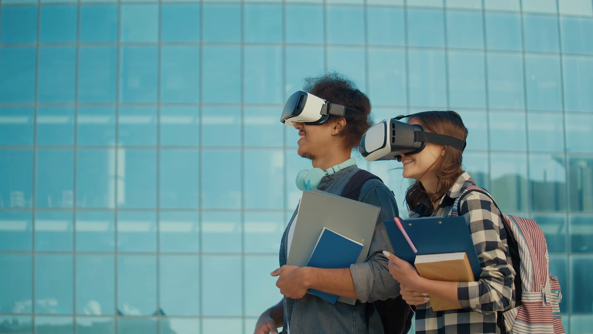 Students Wearing Vr Headsets On Background Stock Footage SBV-347620392 ...