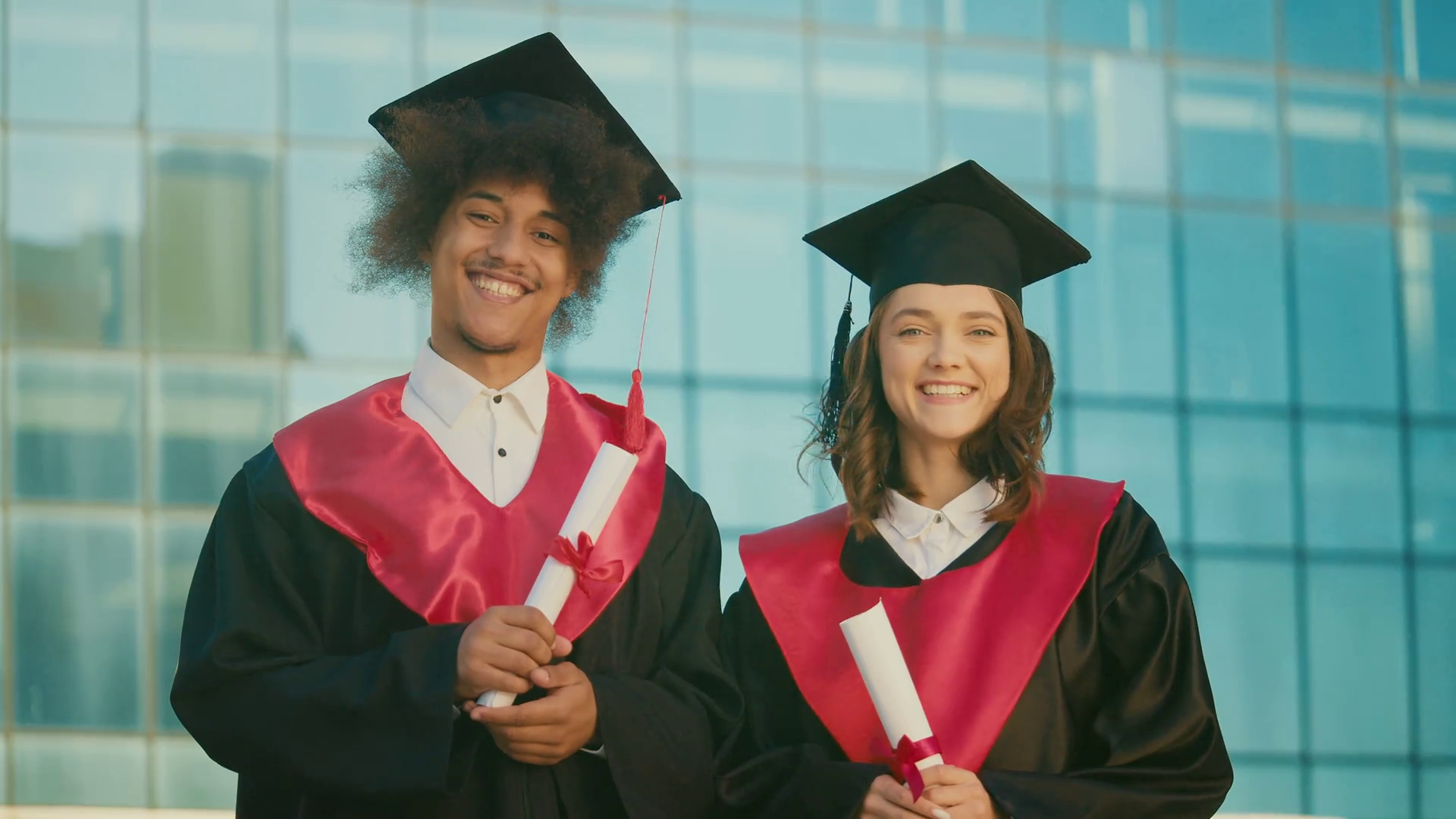Portrait Of Positive Graduates With Diplomas Stock Footage SBV ...