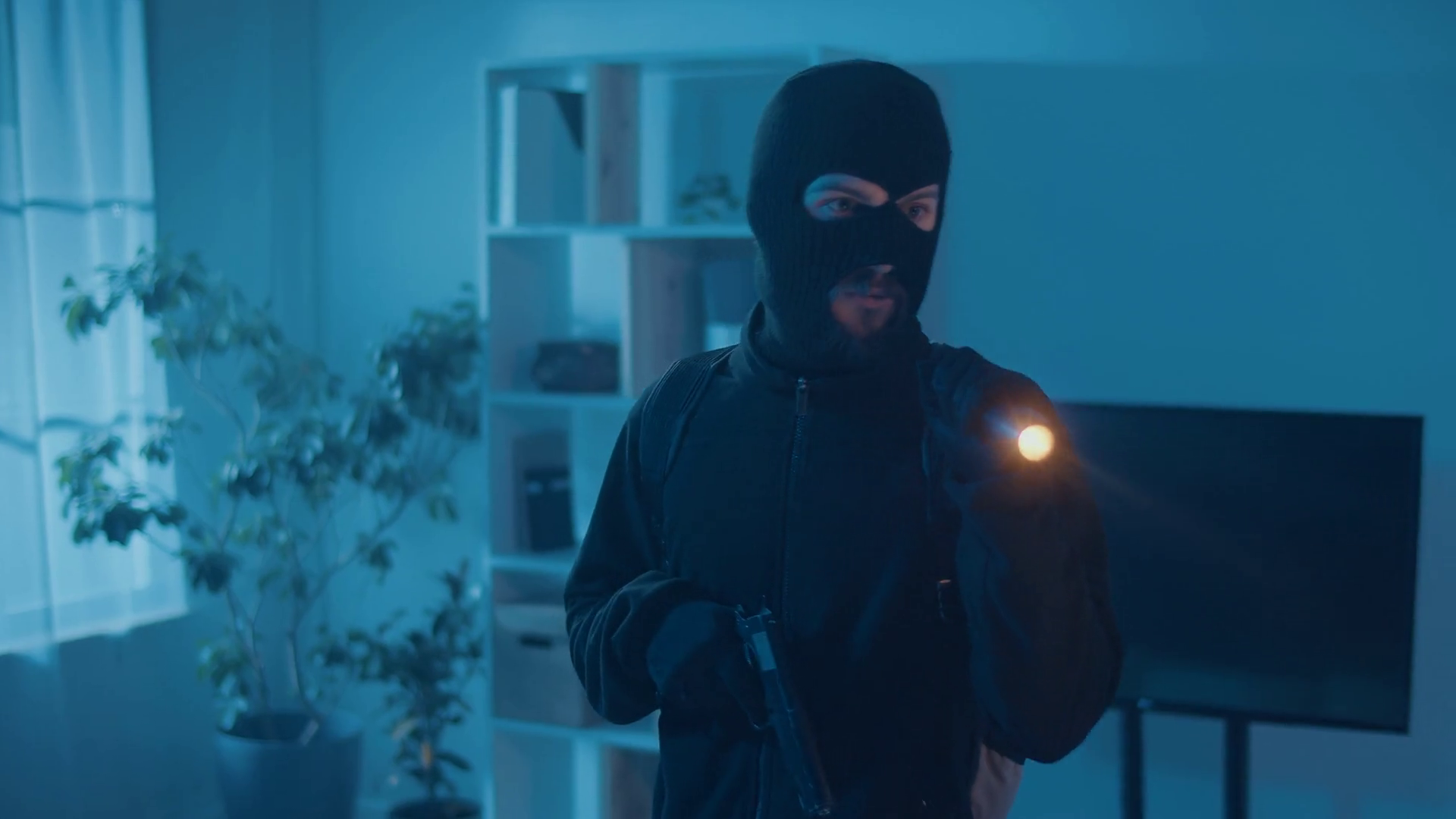 Close-up Of Robber In Black Clothes Mask Stock Footage SBV-347631906 ...