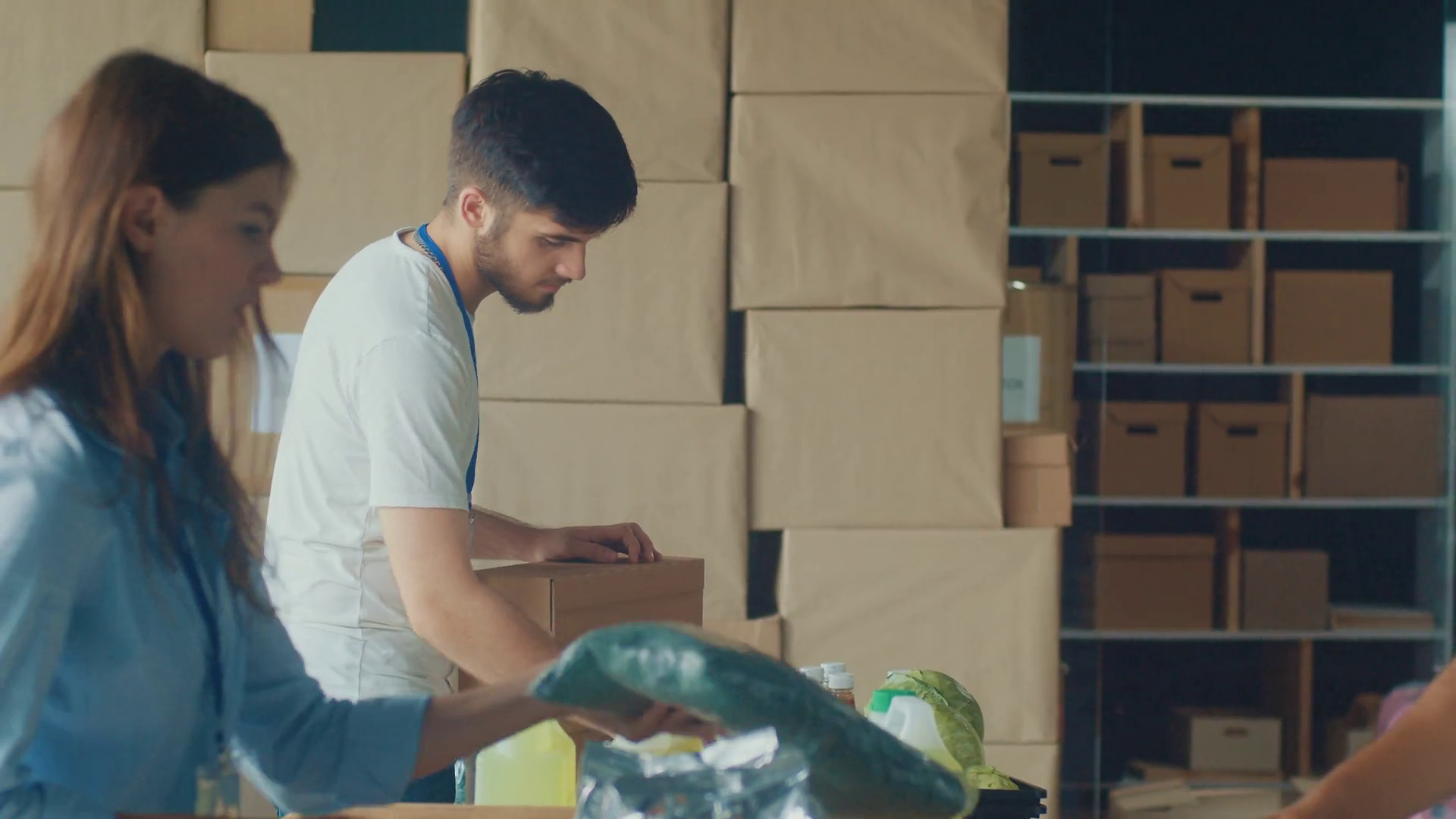 Friendly Volunteer Giving Donation Box With Stock Footage SBV-348814643 ...
