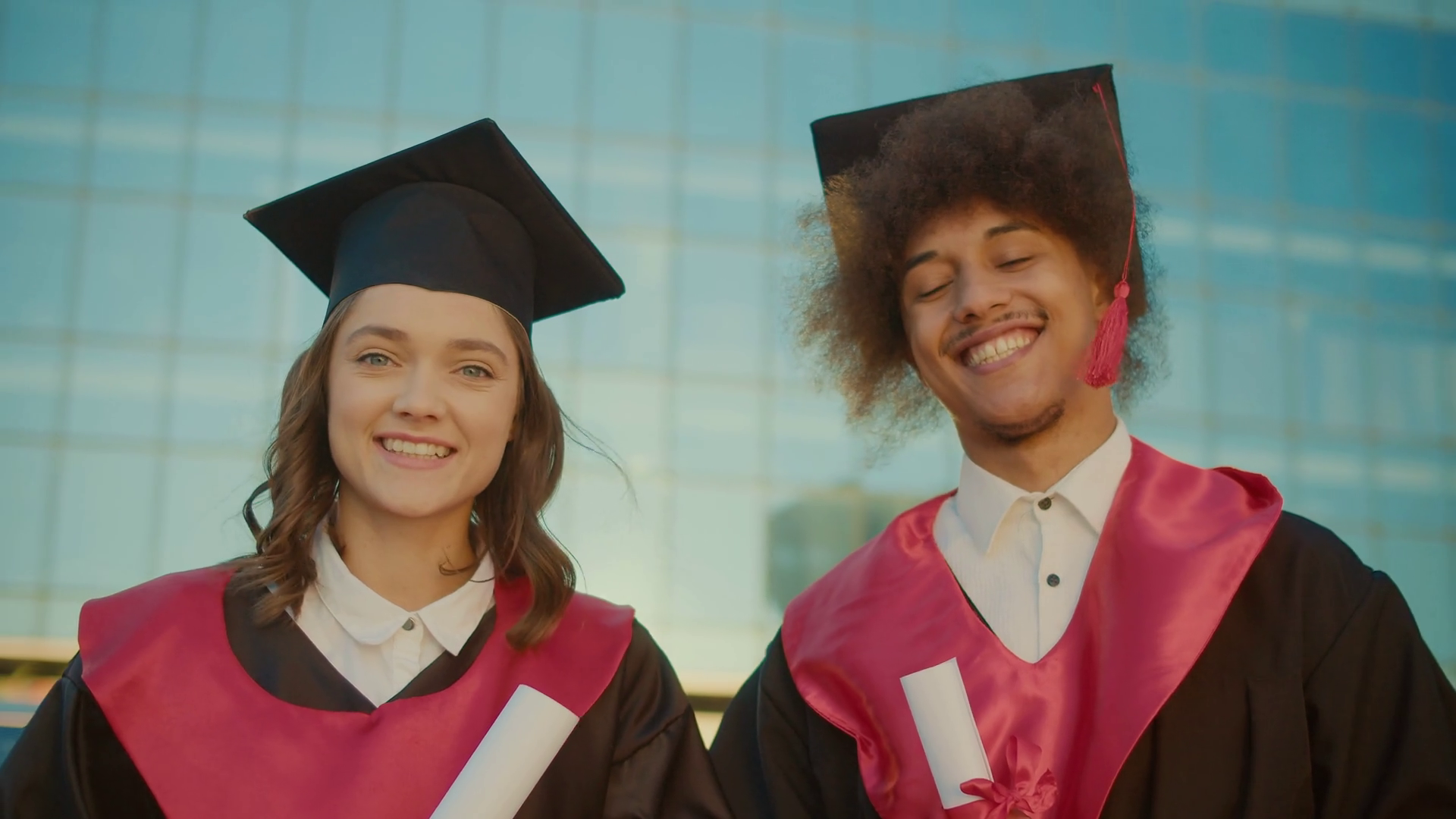 Portrait Of Positive Graduates With Diplomas Stock Footage SBV ...